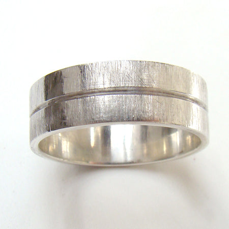 White Gold Groove Ring with Scratch Finish (6mm) – Doyle Design ...